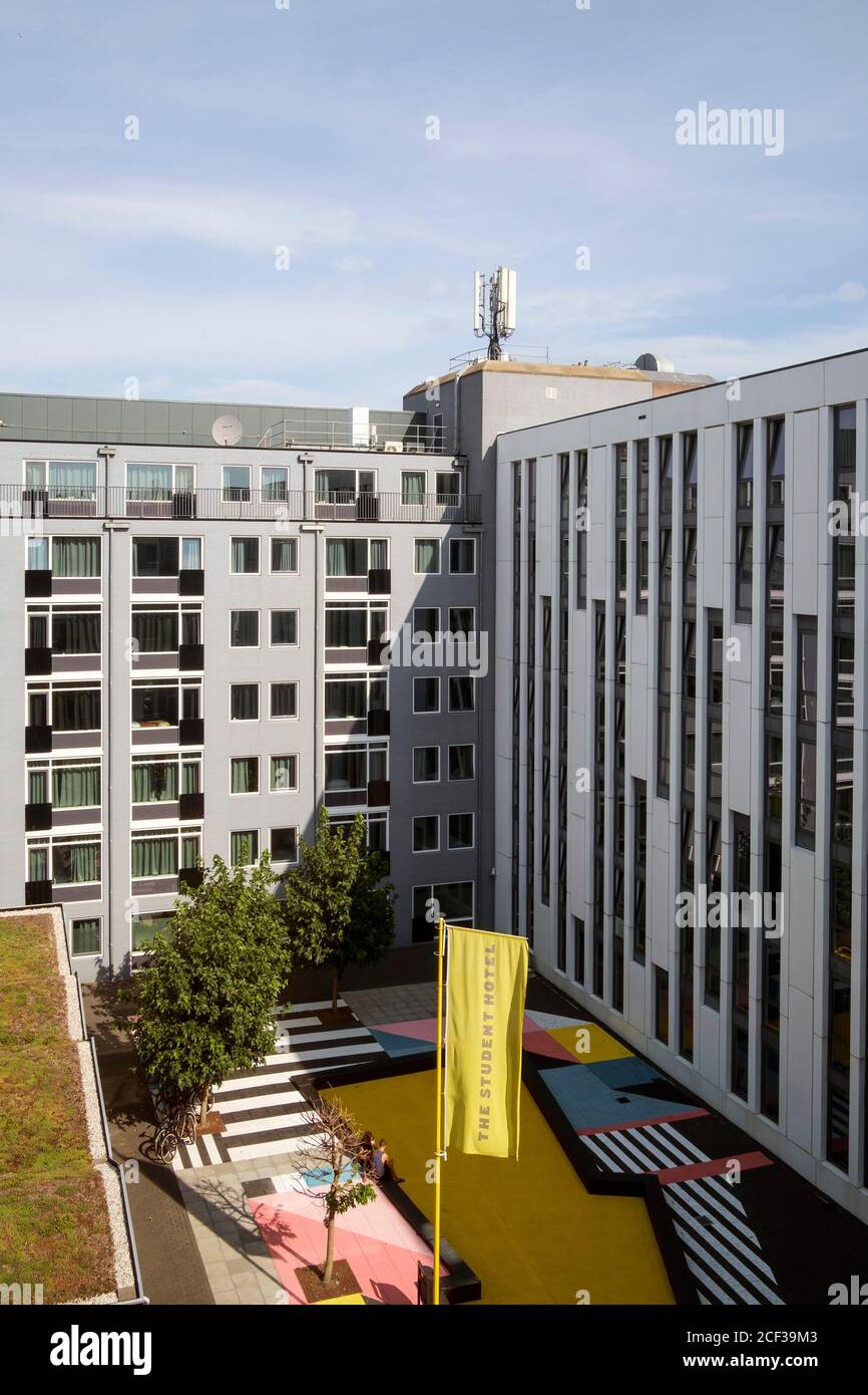 The Hague, The Nederlands, Europe, the Student Hotel, view of the inner ...