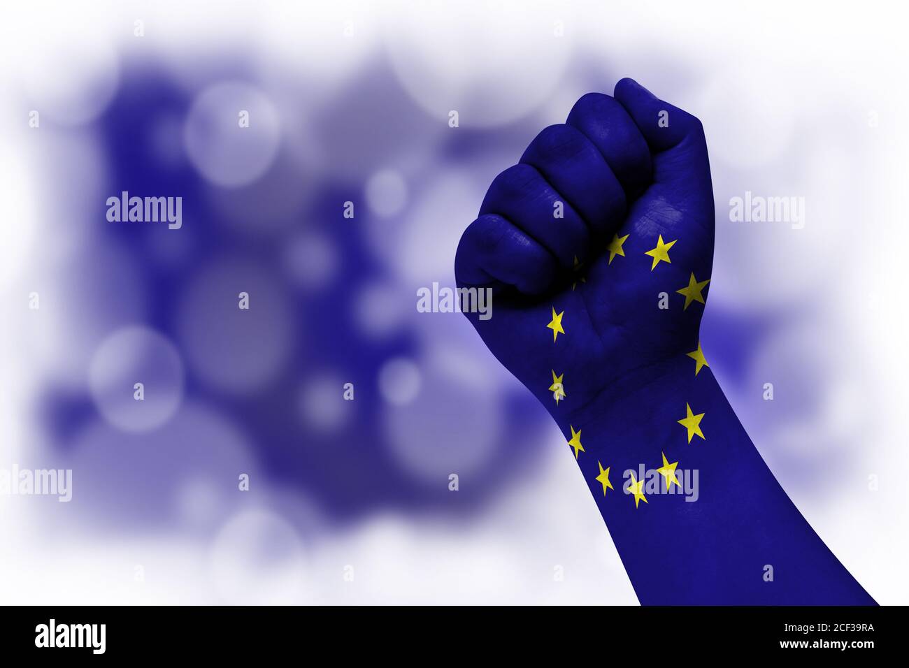 Flag of European Union painted on male fist, strength,power,concept of ...