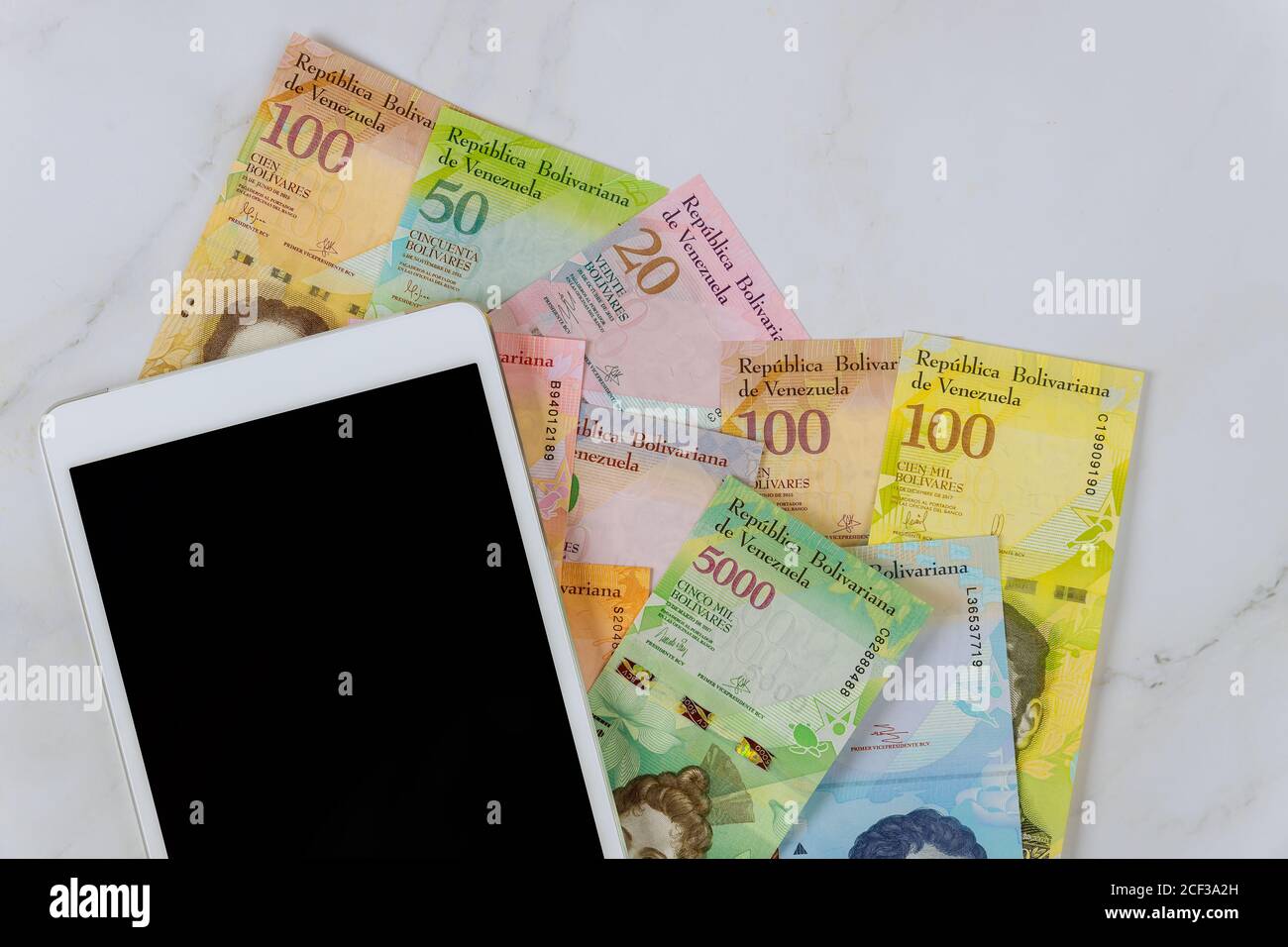 Office desk table working with digital tablet Venezuelan Bolivar ...