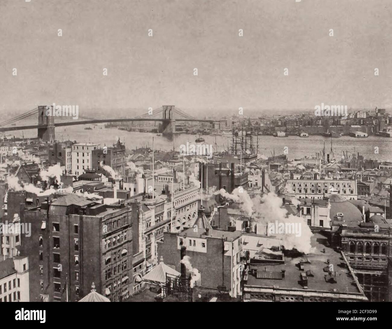 Brooklyn Bridge connecting Manhattan and Brooklyn, circa 1900 Stock ...