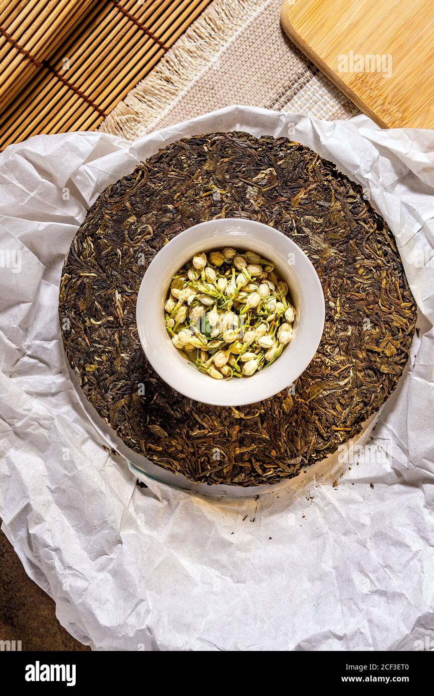 traditional Chinese puer fermented and pressed tea. Healthy nutrition ...