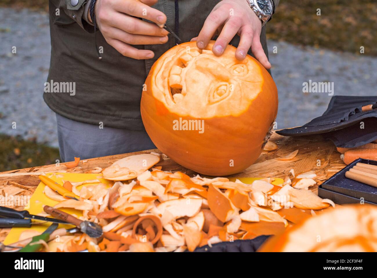Halloween carved pumpkin figures.Halloween pumpkin Stock Photo - Alamy