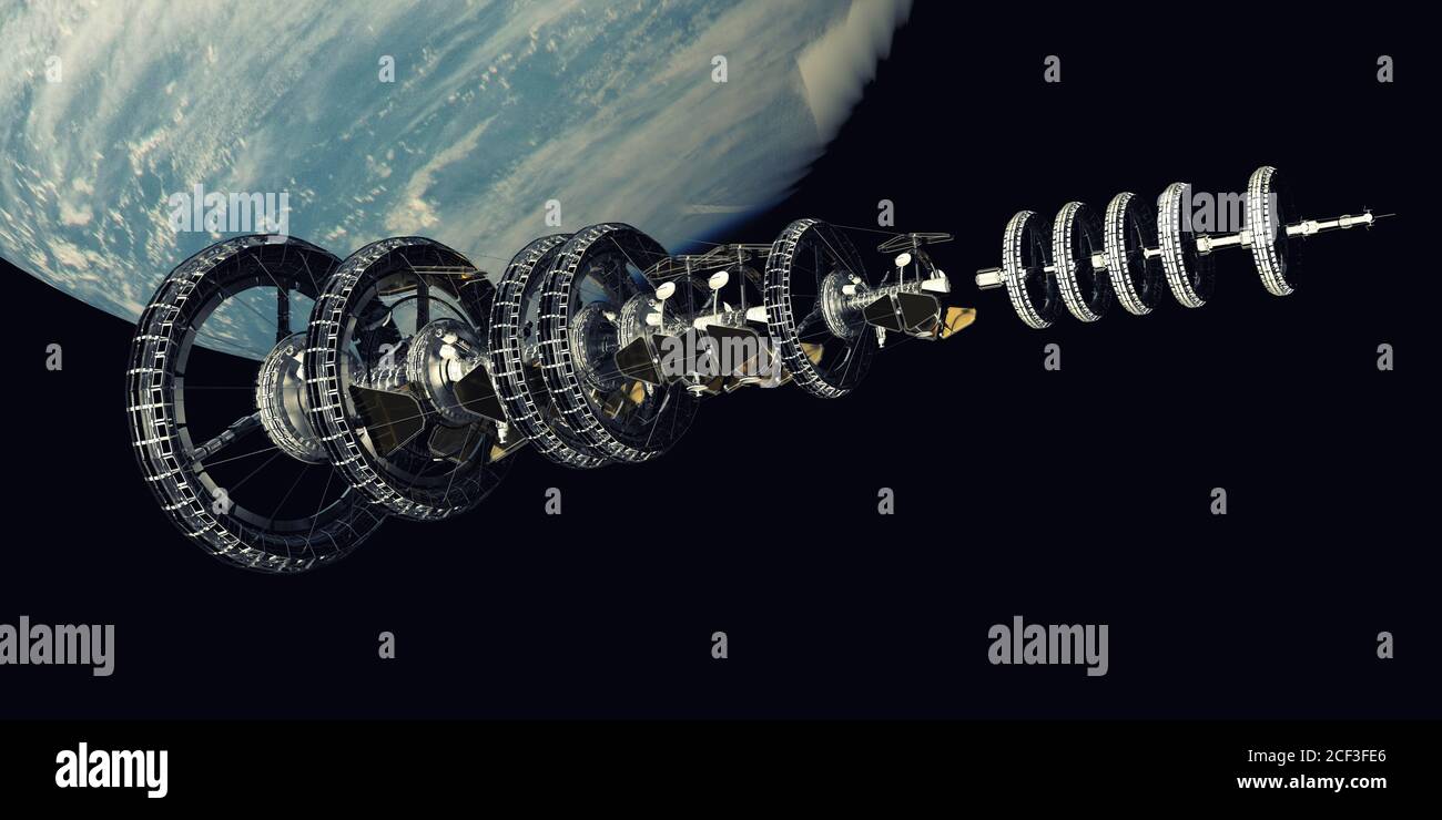 Futuristic Scifi Spaceship travelling into deep space. Extremely ...