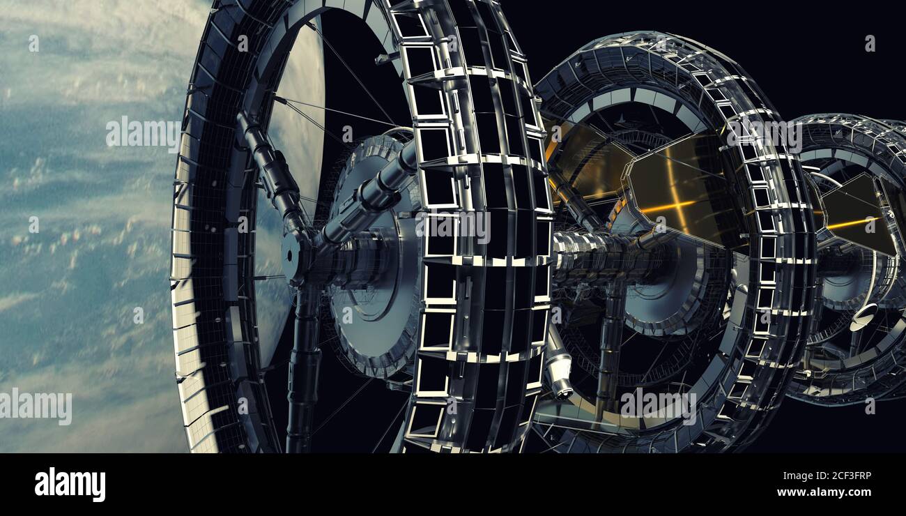 Futuristic Scifi Spaceship travelling into deep space. Extremely ...