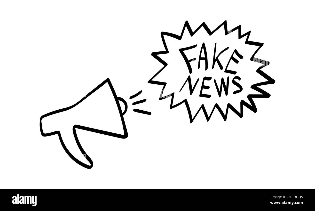 Fake news lettering with loudspeaker. Hand drawn objects isolated on ...