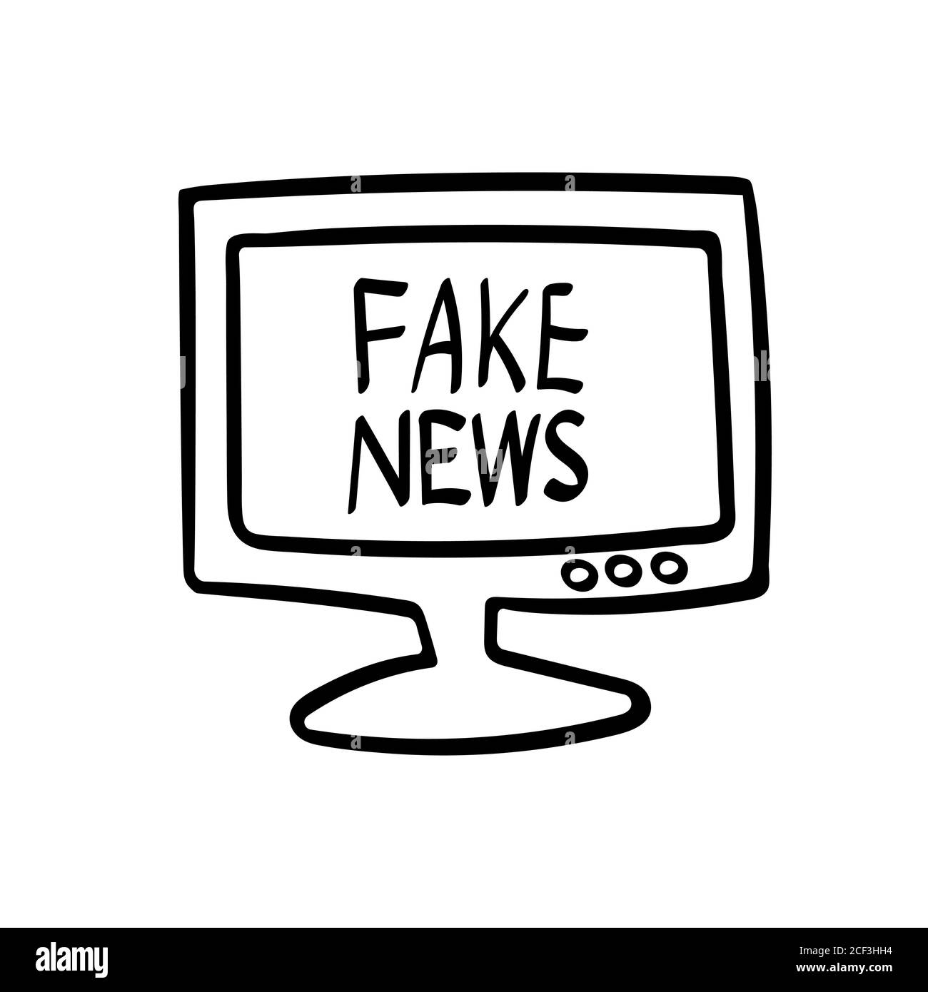 Fake news lettering on a computer screen. Hand drawn objects isolated ...