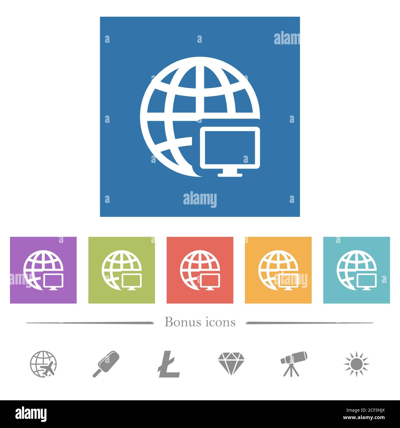 Remote terminal flat white icons in square backgrounds. 6 bonus icons ...