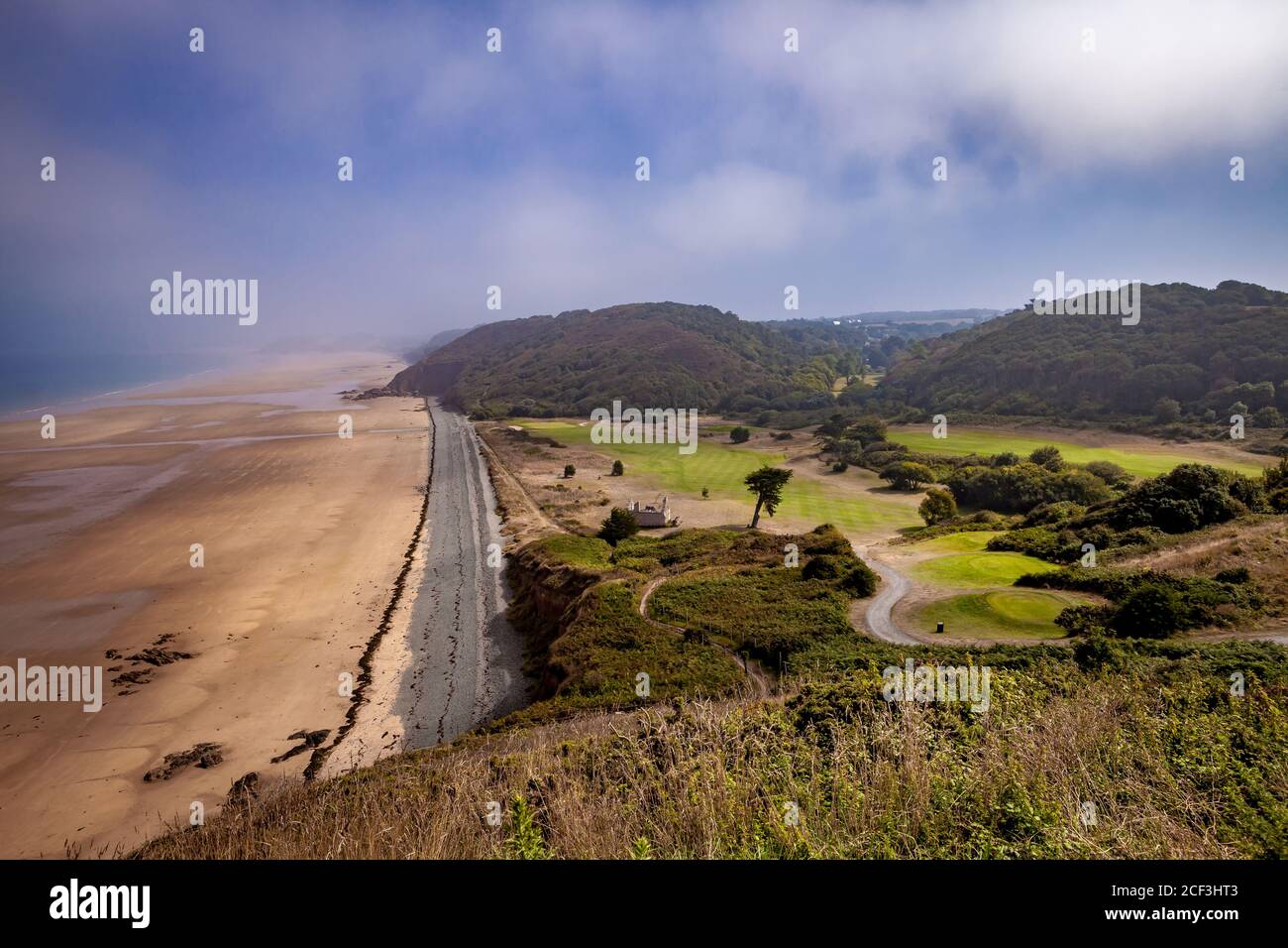 Pleneuf Val Andre Golf course, Bretagne, France, in the background, the ...