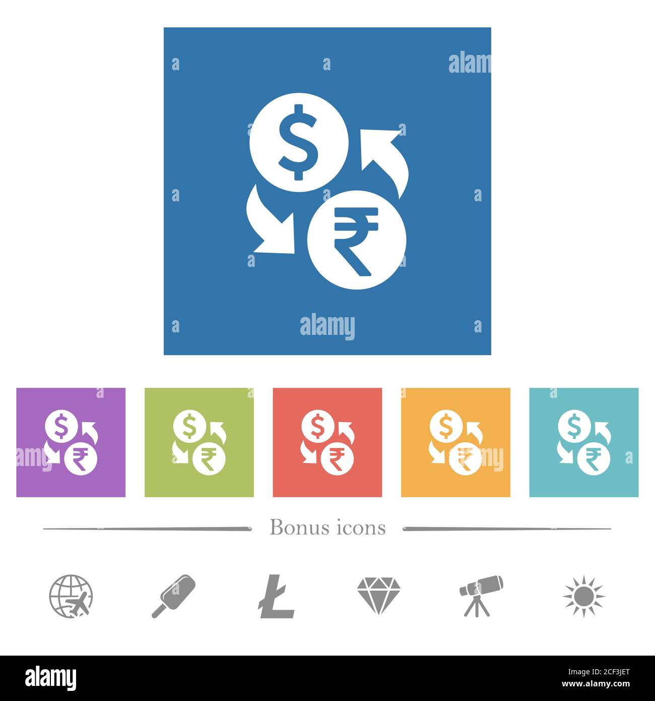 Dollar Rupee money exchange flat white icons in square backgrounds. 6 ...