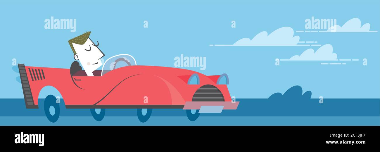 A banner retro style of a man driving a red convertible Stock Vector ...