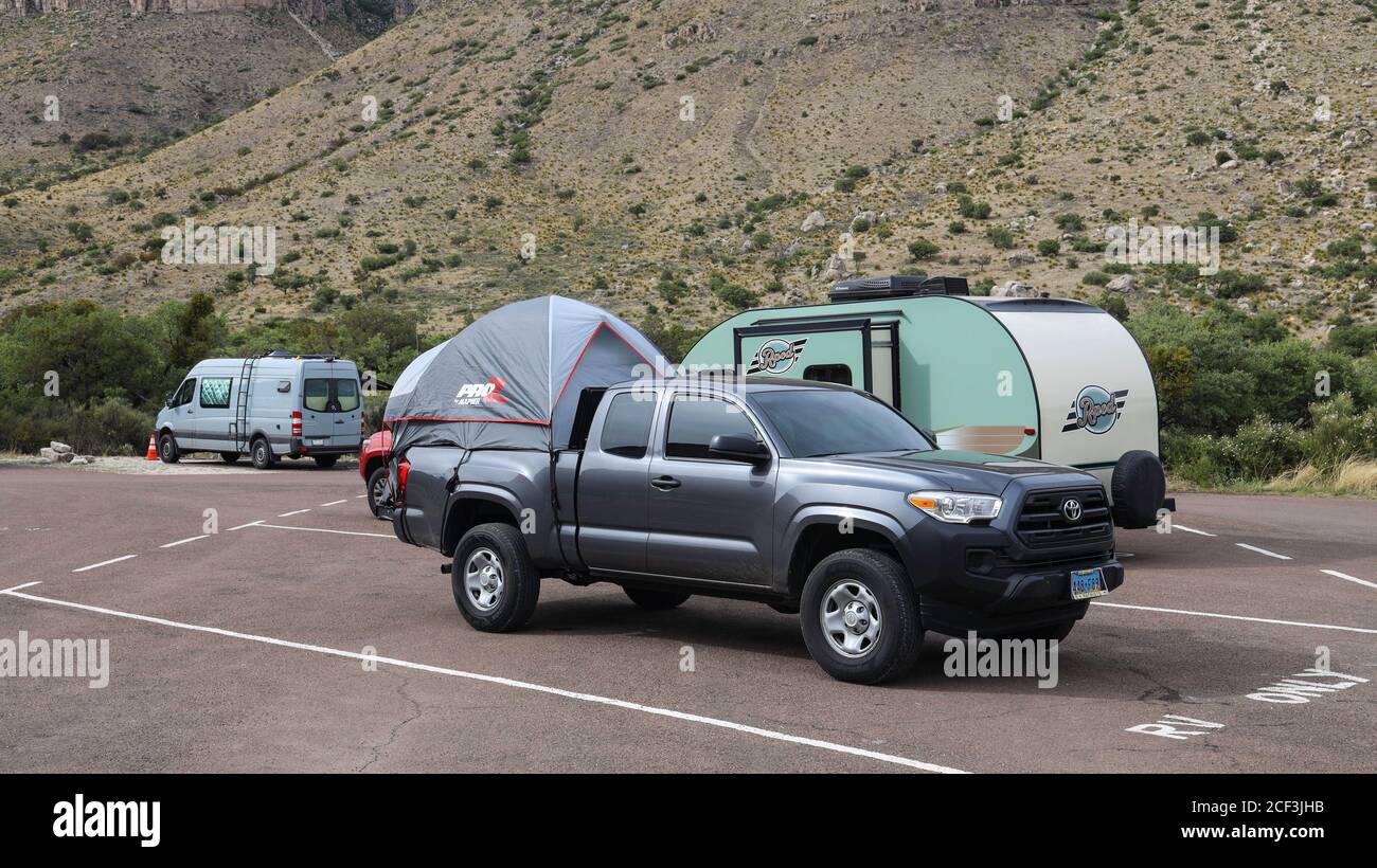 Various small campers in the RV Area of Guadalupe Mountains National ...