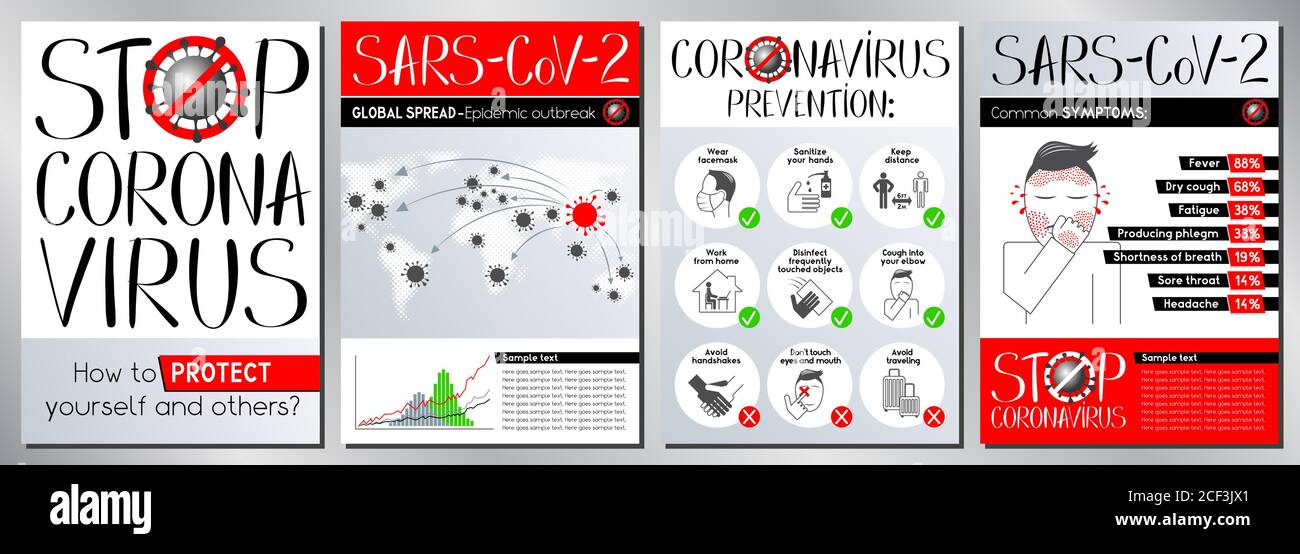 Stop coronavirus posters - Covid-19, SARS-CoV-2 - vector illustration ...