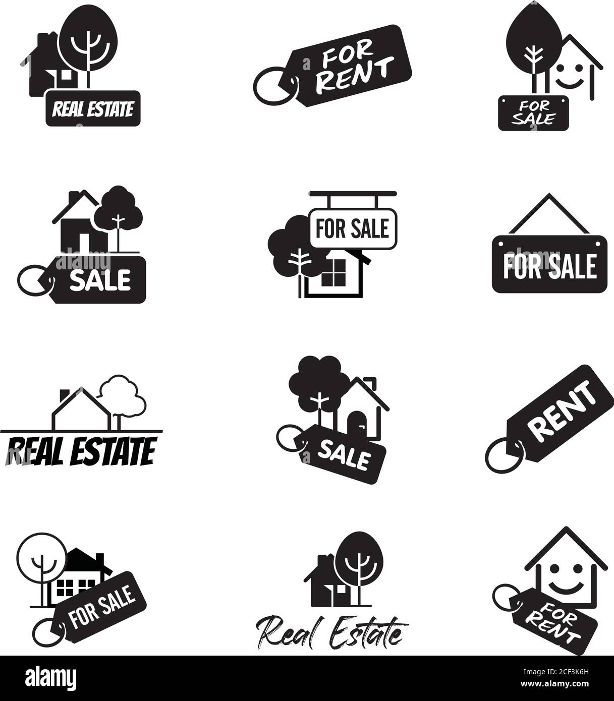 Real Estate logo, Home FOR SALE. Vector outline Icon Stock Vector Image ...