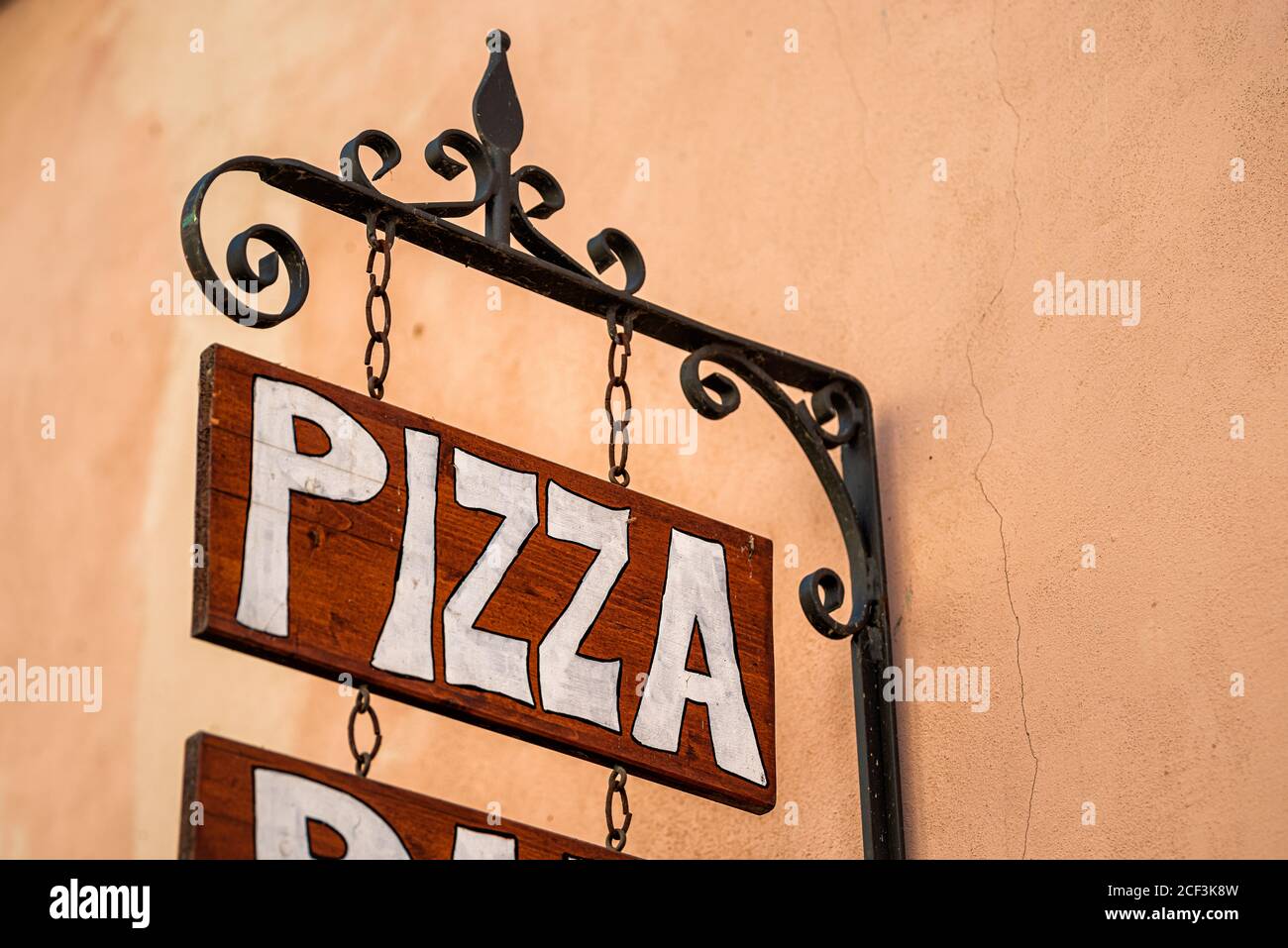 Pizza restaurant cafe menu sign in Italy on street outside closeup view ...