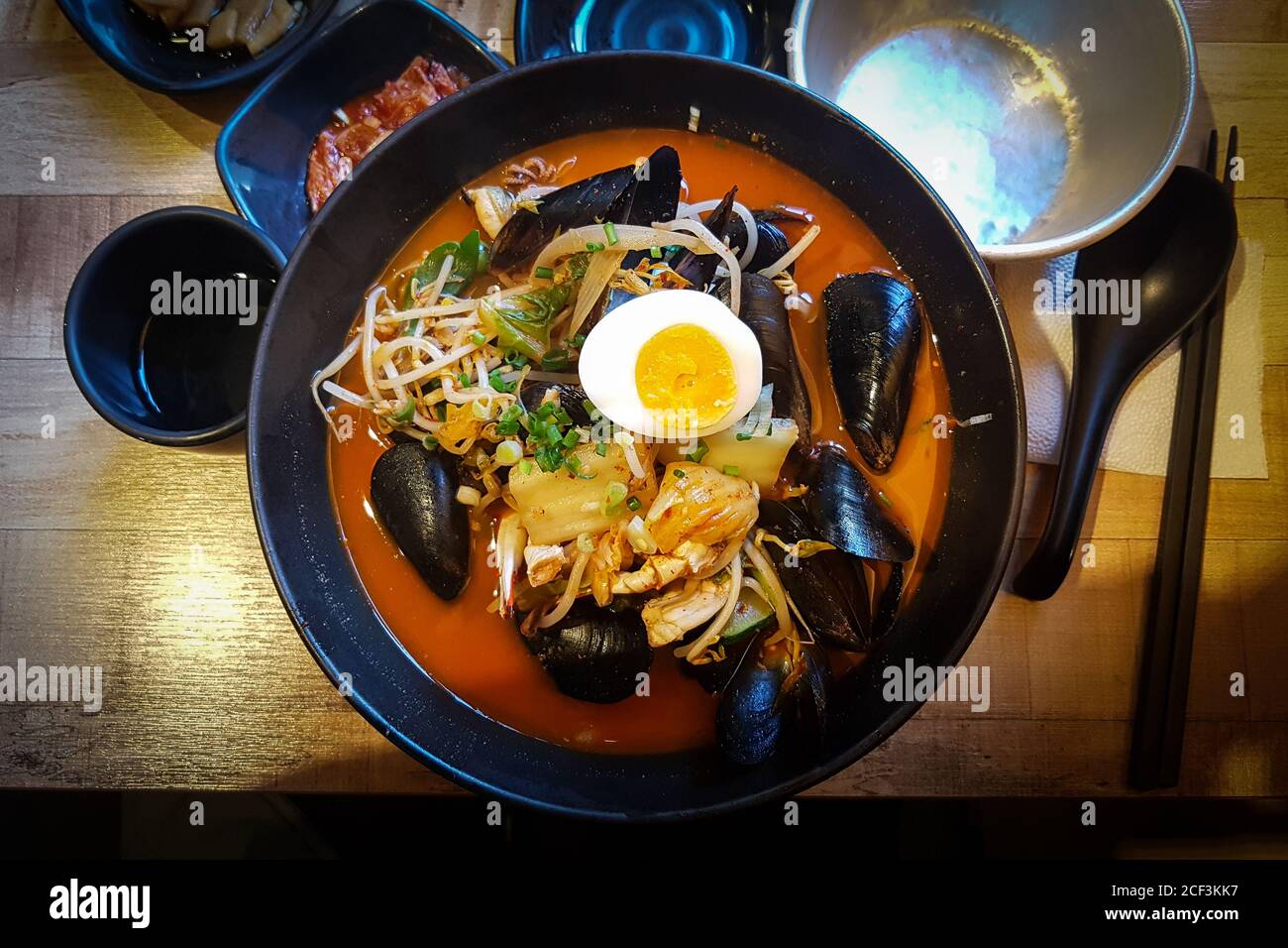 A bowl of spicy red ramen in Daegu, South Korea. With variety of ...