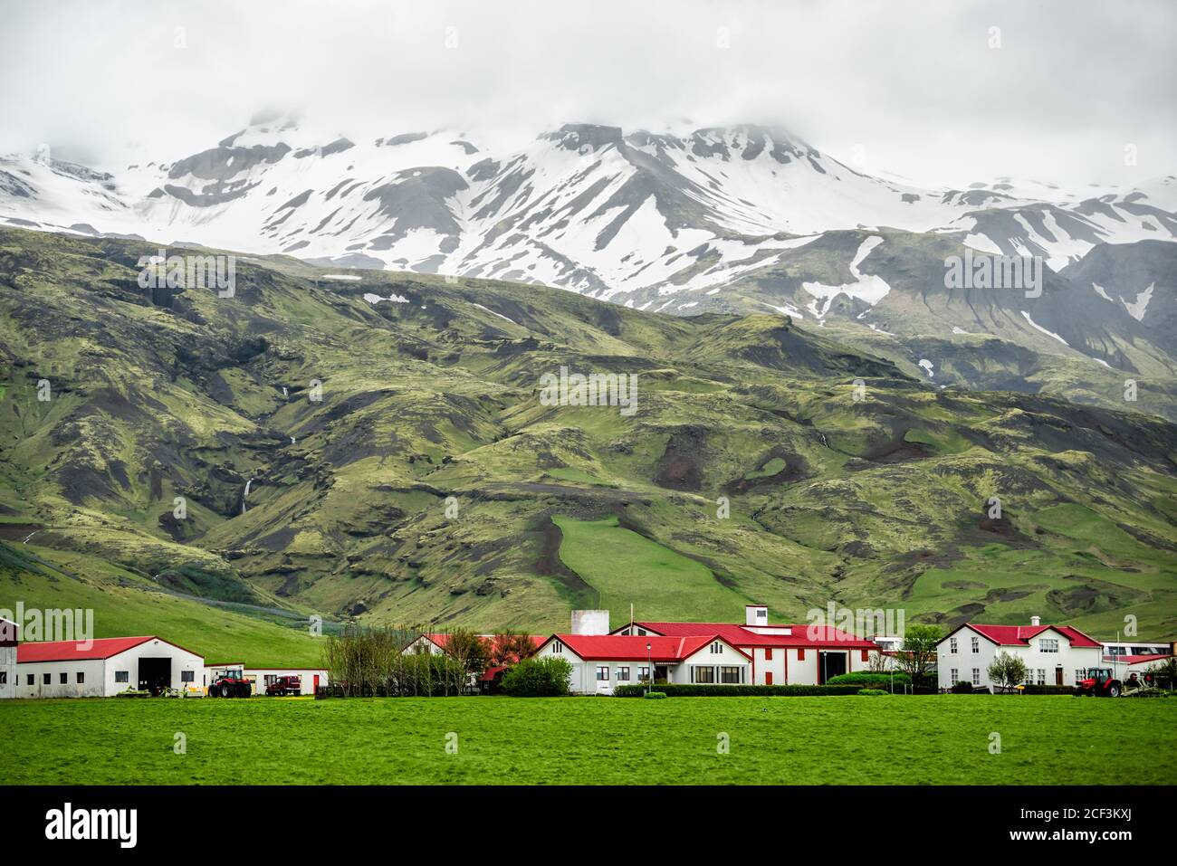 Landscape view of green field on cloudy day on southern ring road or ...