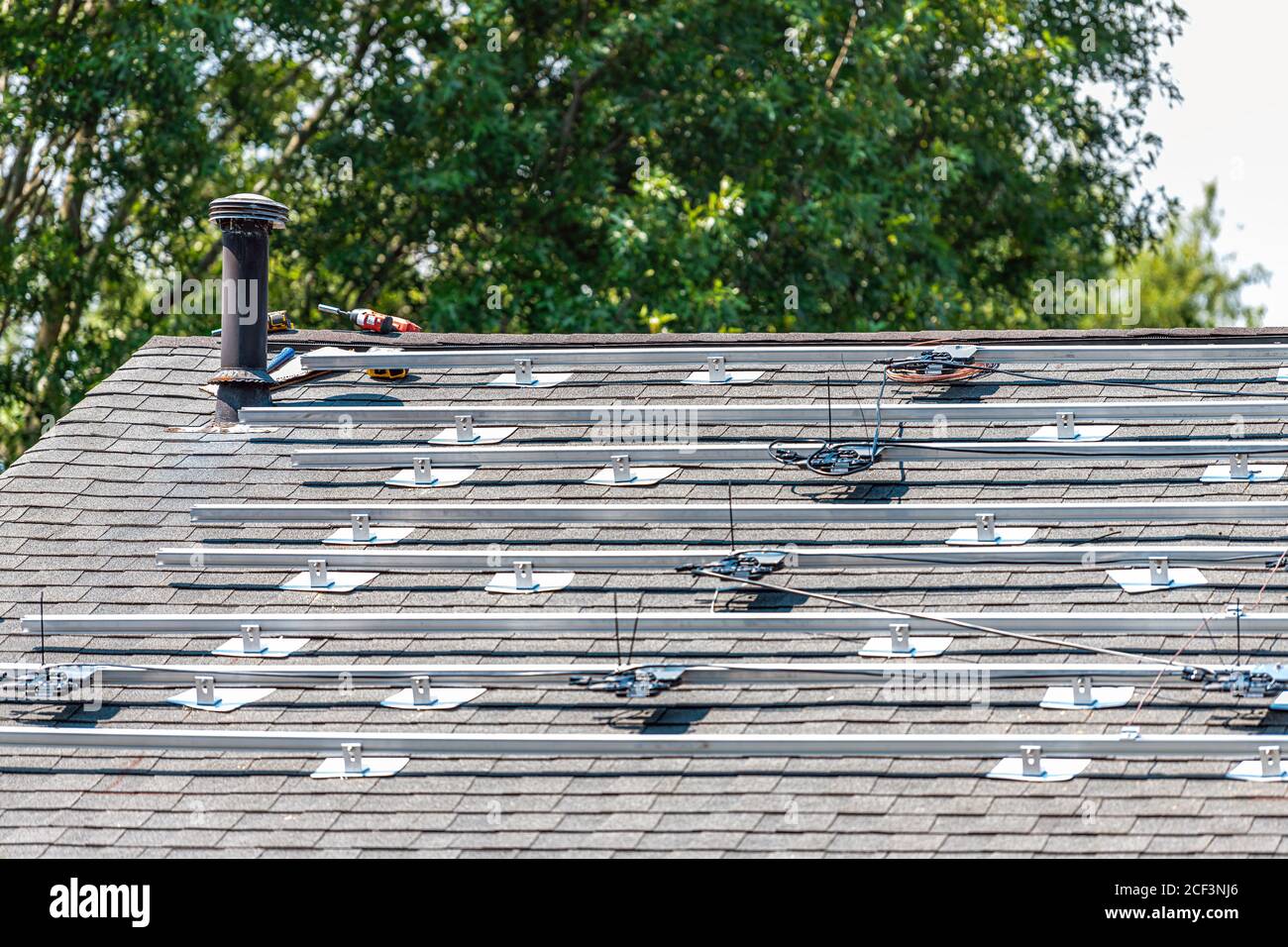 Rooftop installation work for solar panels racking with racks rails ...