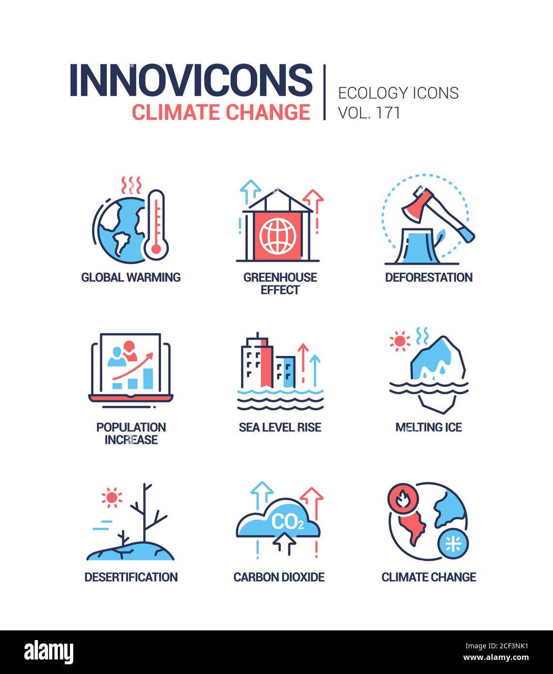 Climate change - modern line design style icons set Stock Vector Image ...