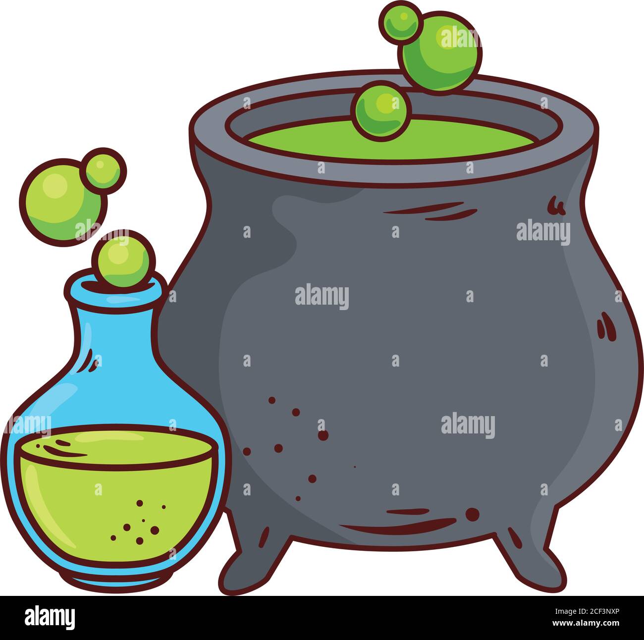 halloween, cauldron witch with magic potion on white background Stock ...