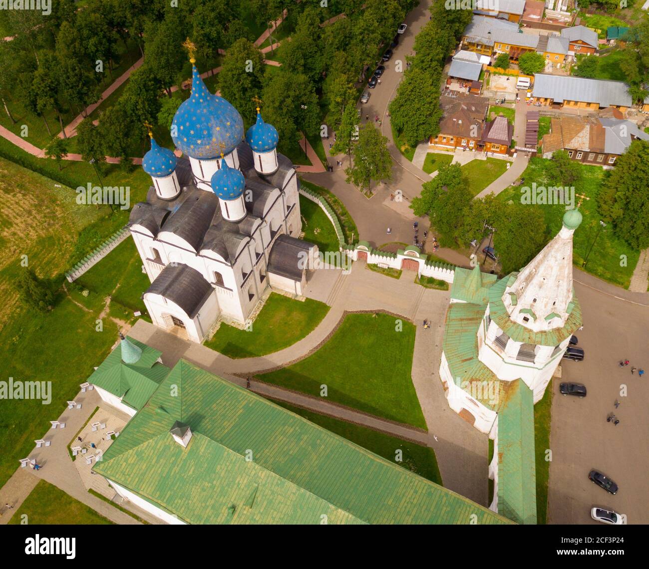 Aerial view of Suzdal Kremlin with Cathedral of Nativity, oldest part ...