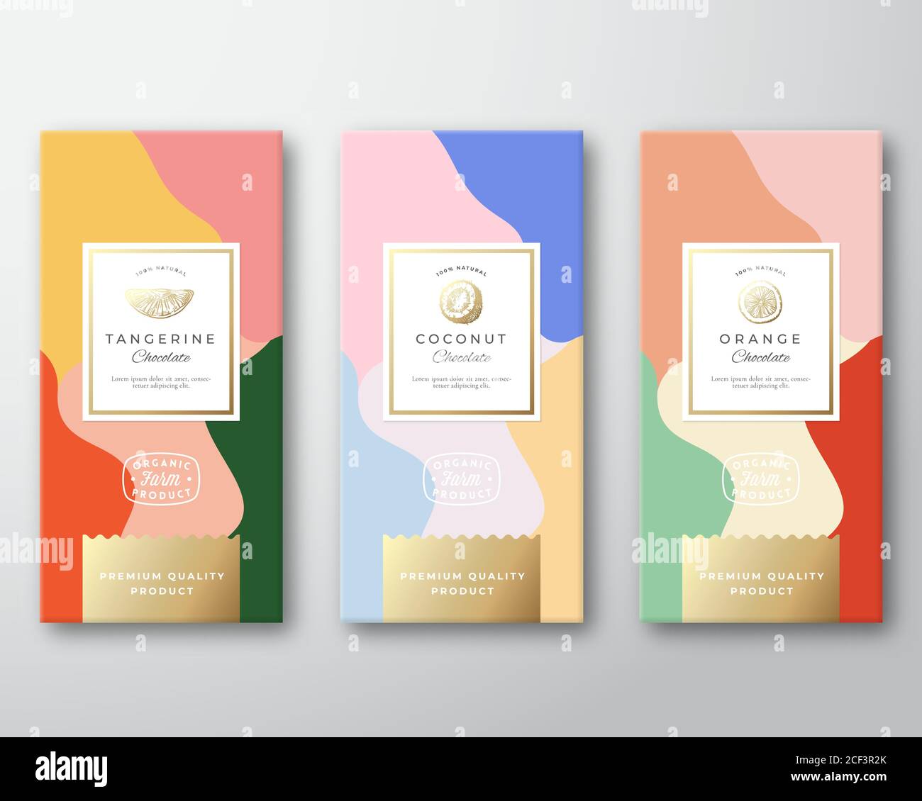 Tangerine, Orange and Coconut Chocolate Labels Set. Abstract Vector ...