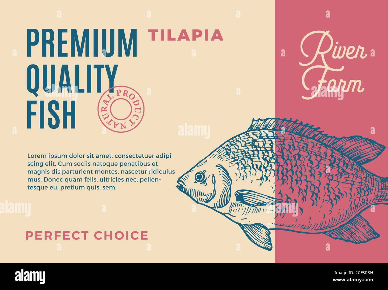 Premium Quality Tilapia. Abstract Vector Fish Packaging Design or Label ...