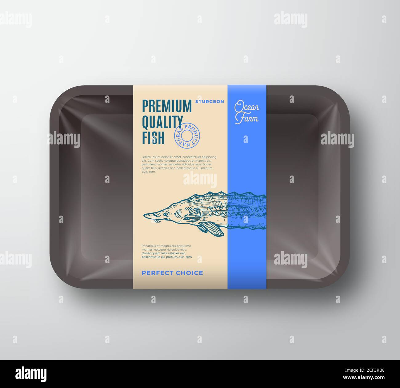 Premium Quality Sturgeon. Abstract Vector Fish Plastic Tray with ...