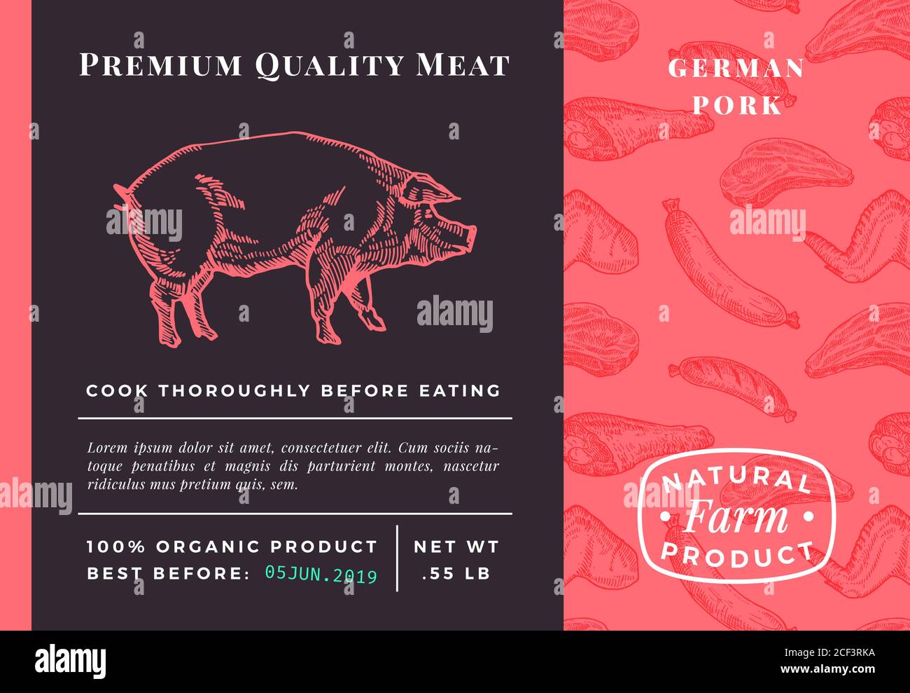 Premium Quality Meat Abstract Vector Pork Packaging Design or Label ...