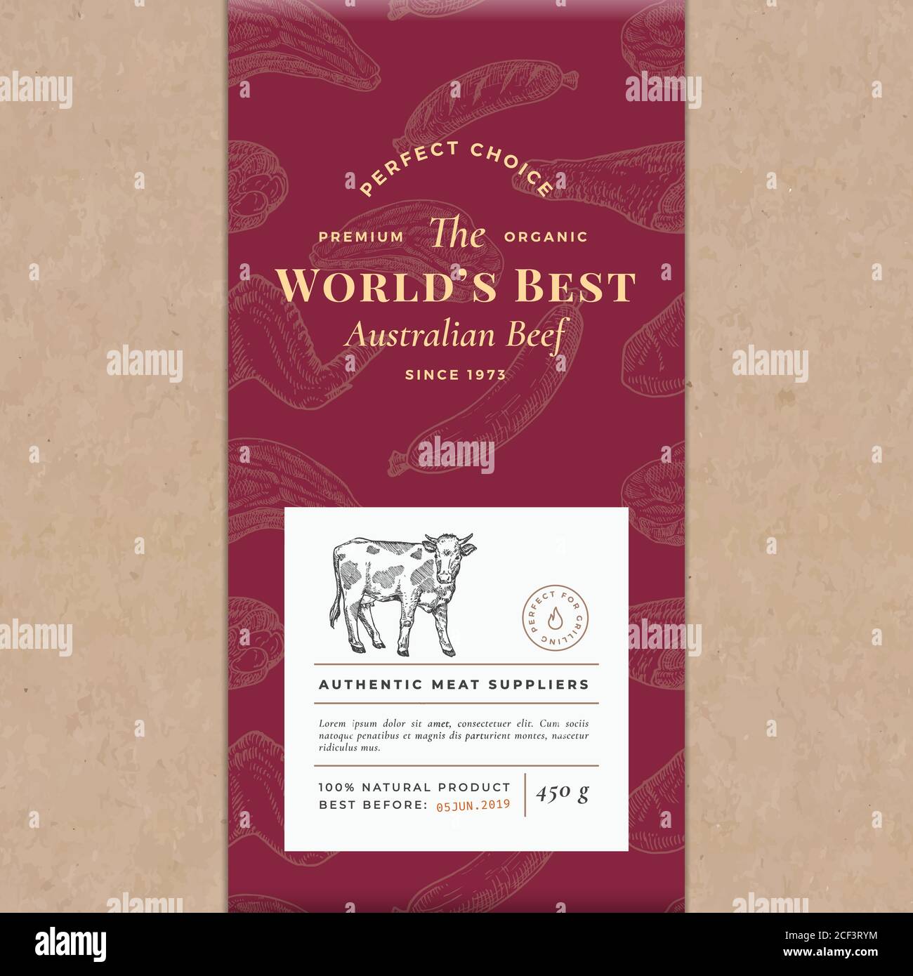 Worlds Best Beef Abstract Vector Craft Paper Vintage Cover Layout. Premium Meat Packaging Design ...