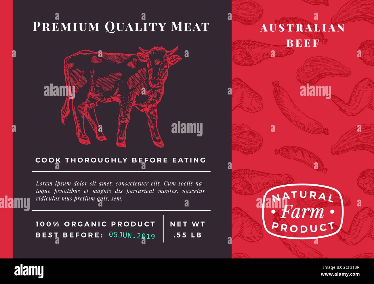 Premium Quality Meat Abstract Vector Beef Packaging Design or Label ...