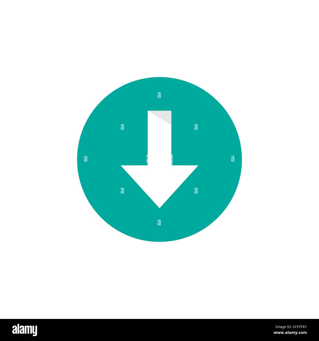 White sharp arrow down in blue circle icon. download sign. isolated on ...