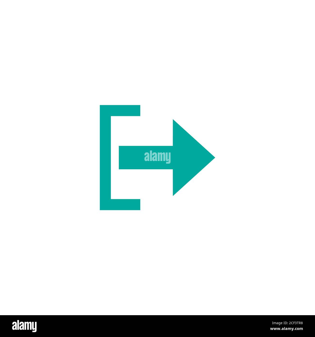 Exit or logout, log off icon. Isolated on white. blue right sharp arrow with bracket. Sign out ...