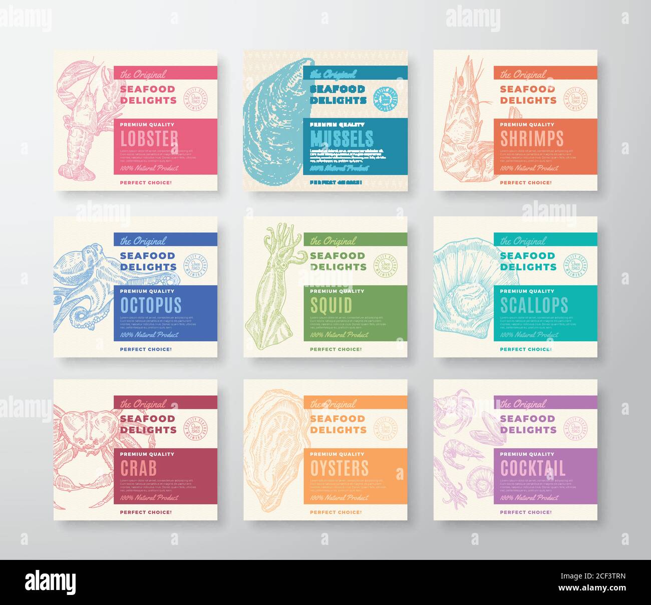 Premium Quality Seafood Labels Set. Abstract Vector Packaging Design ...