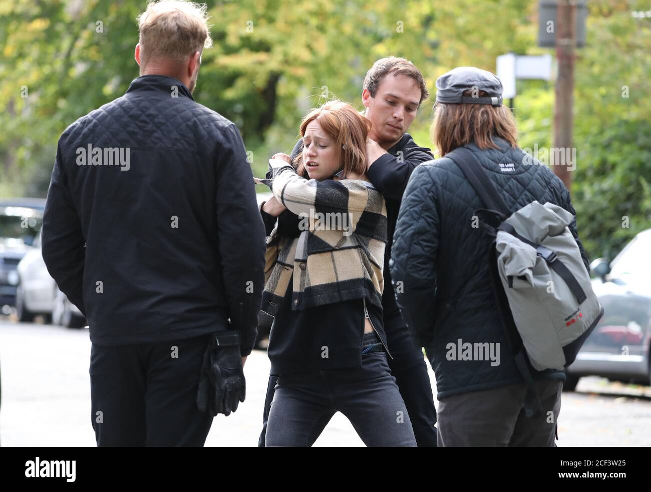 Actors rehearse on the set of the new BBC thriller Vigil which is ...