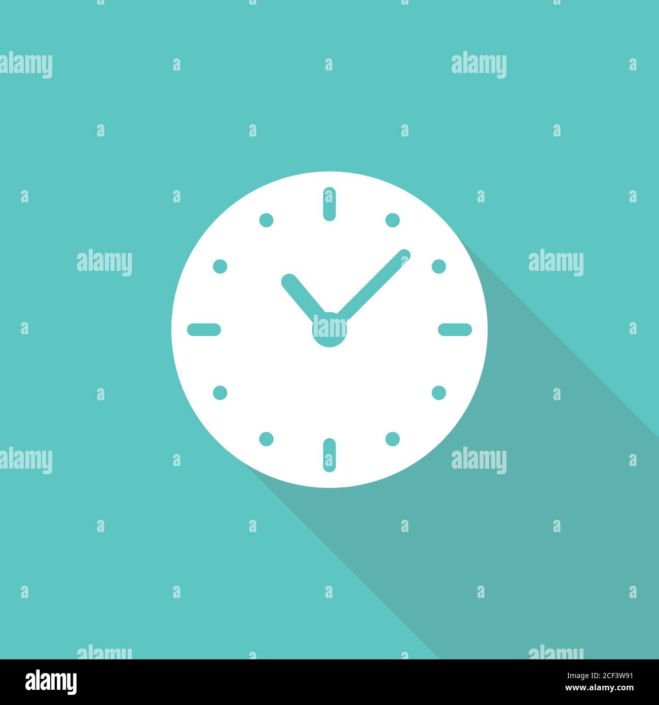 white clock with shadow isolated on blue. Time pictogram. minutes. Flat ...
