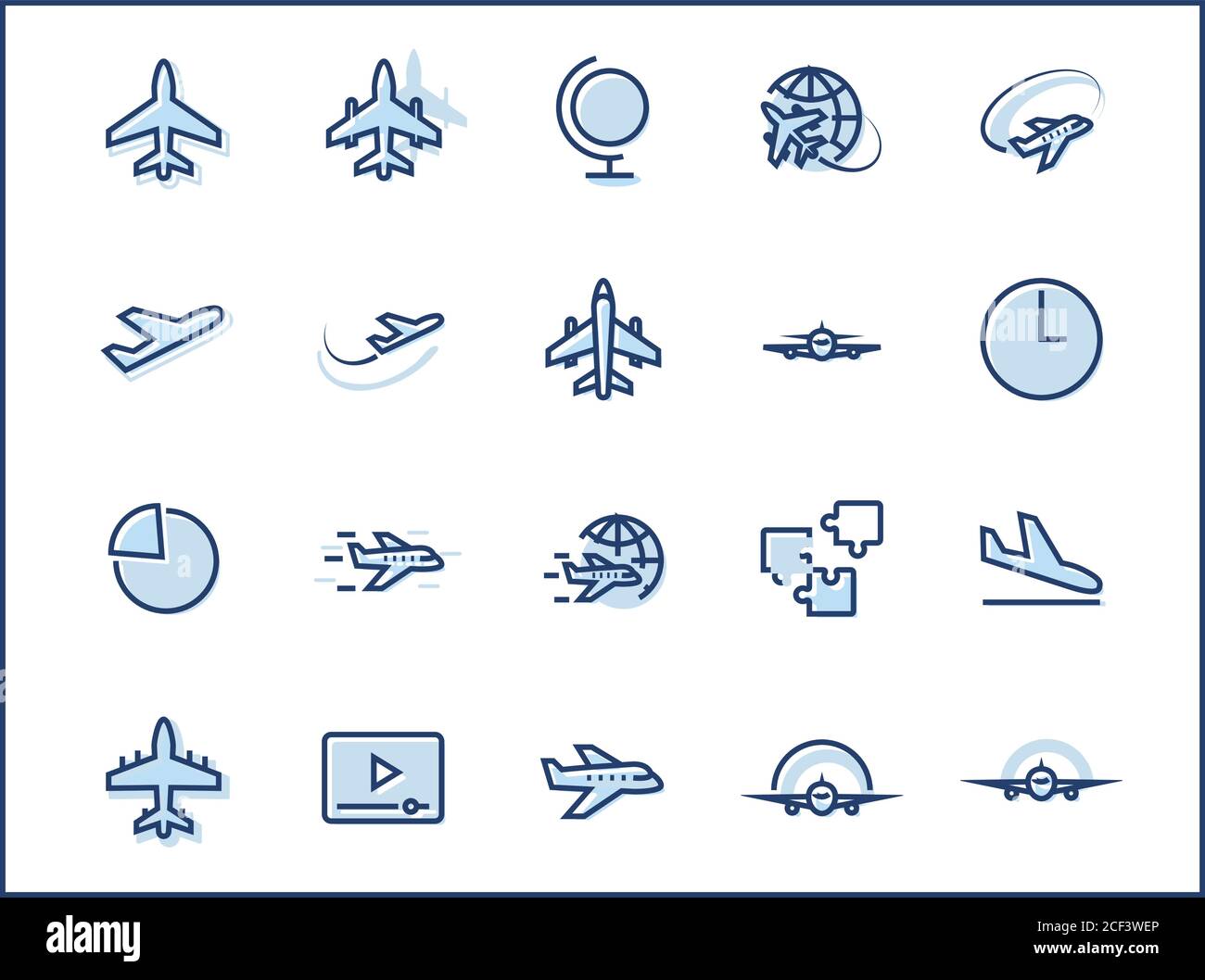 Set of Plane vector line icon. It contains symbols to aircraft, globe ...