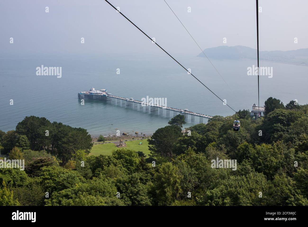 View of Llandudno pier and the little Orme from the cable cars on the ...