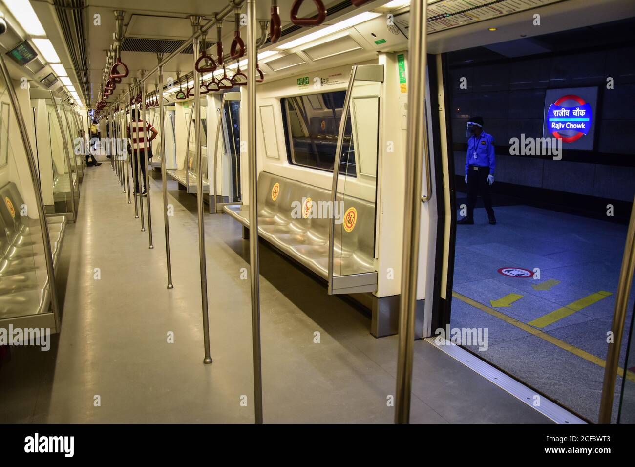 Delhi, India. 03rd Sep, 2020. An interior view of the metro coach at ...
