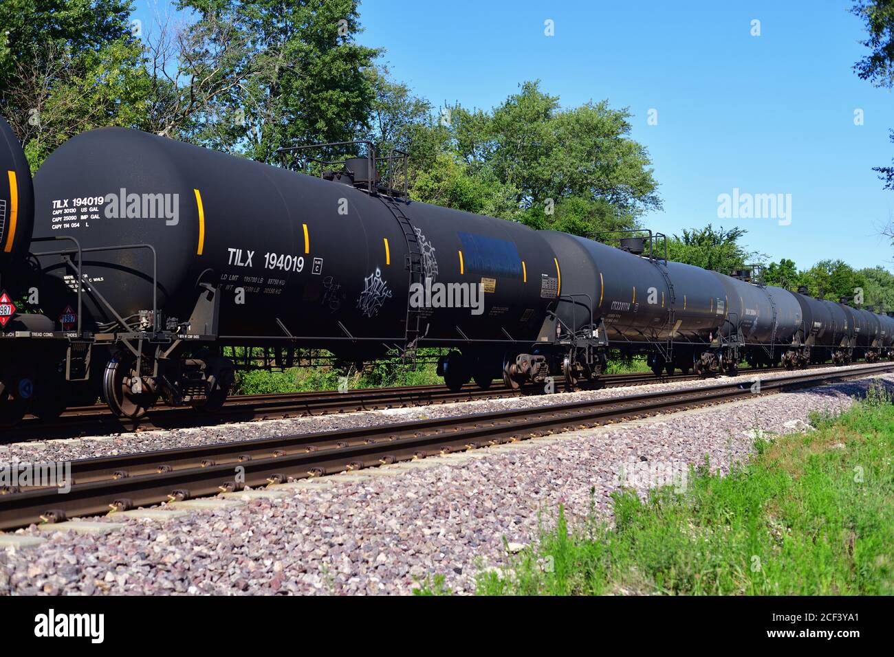 La Fox, Illinois, USA. A unit freight train comprised of tank cars on ...