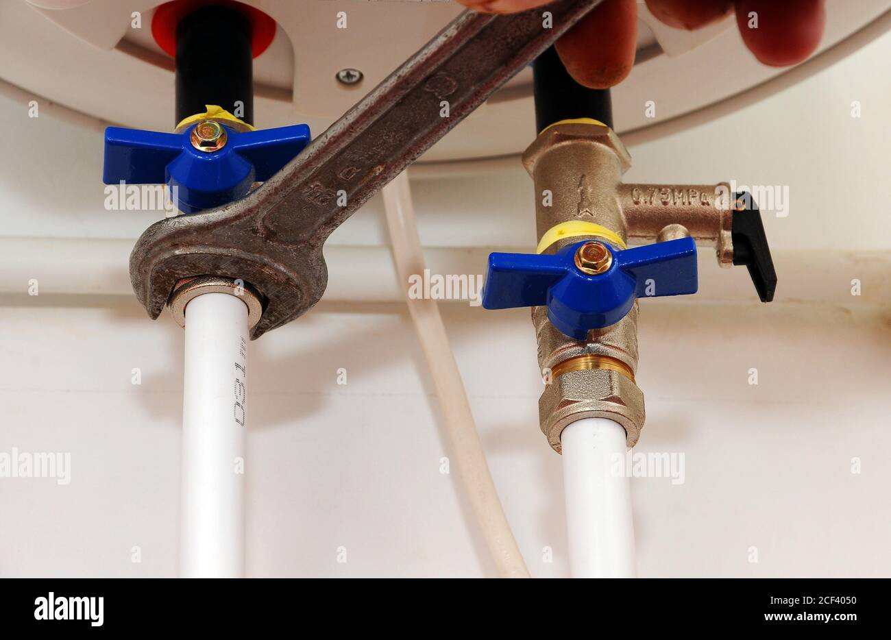 Domestic plumbing connections of home electric water heater (boiler ...