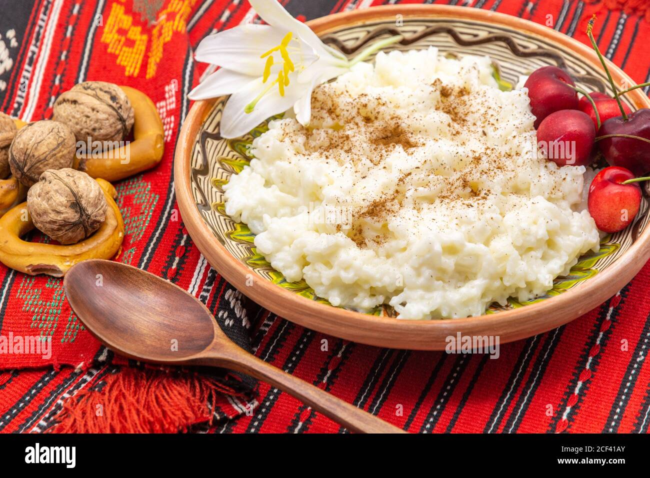 rice pudding, pentecost romanian dish usually served in a clay bowl ...