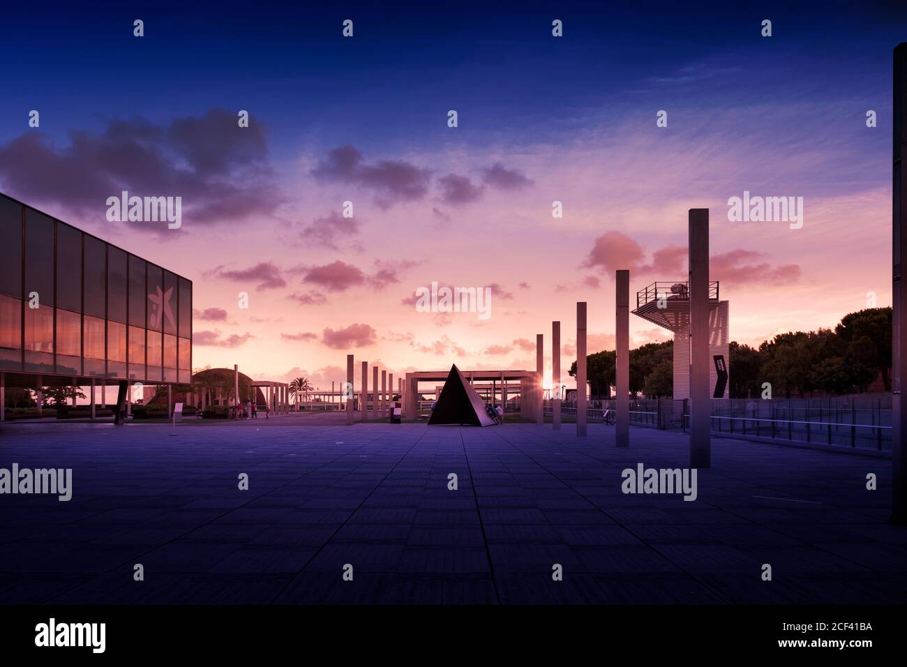 CosmoCaixa science museum in Barcelona, Spain at sunset. Empty copy ...