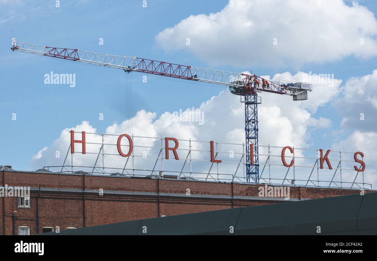 A crane towers above The Horlicks Factory, Slough, Berkshire, UK ...