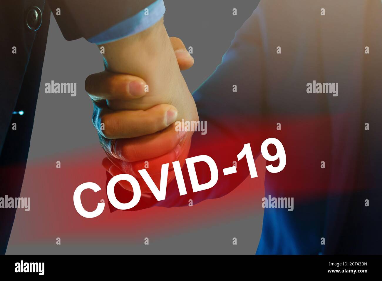 Corona Virus or bacteria spread by handshake or hand touch concept. Say ...