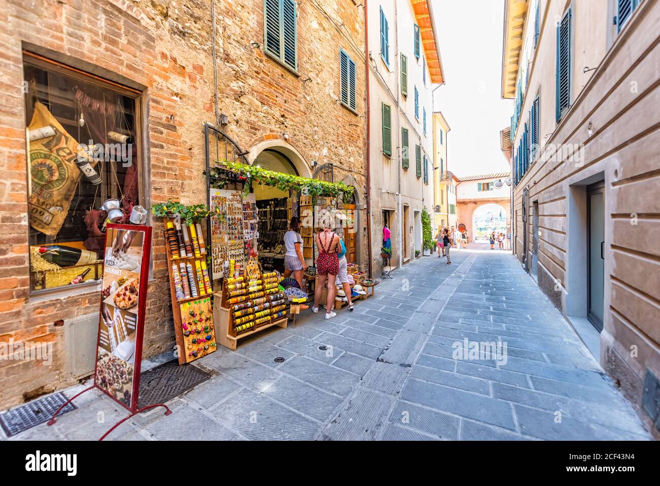 Castiglione del Lago, Italy - August 28, 2018: Alley street and archway ...