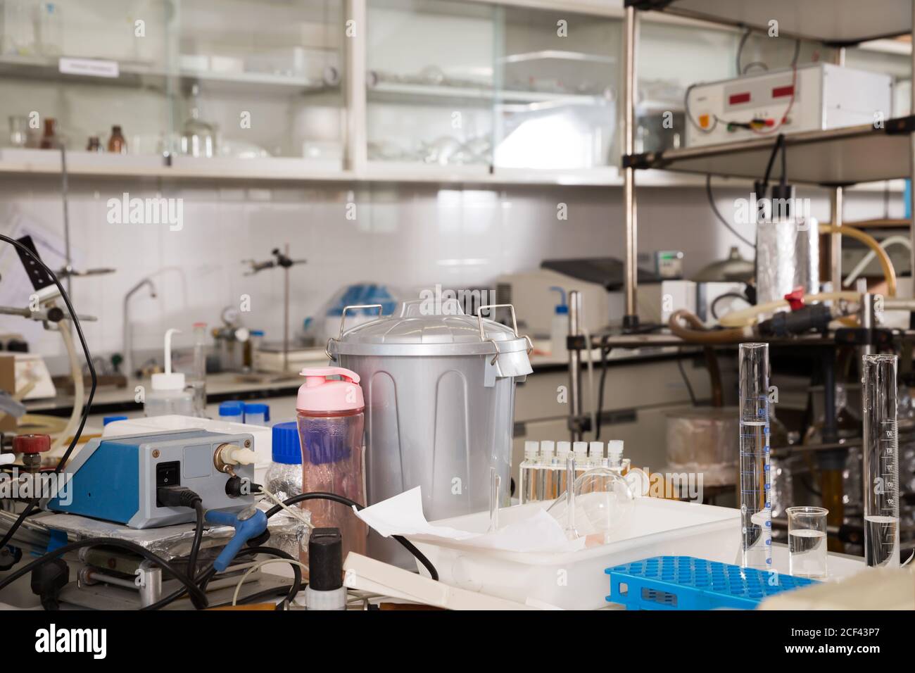 Medical laboratory interior with lab equipment and glassware Stock ...