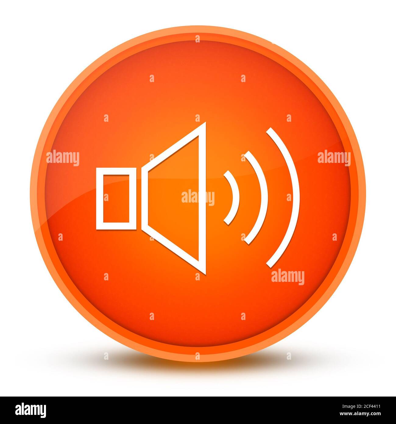 Volume speaker icon isolated on glossy orange round button abstract ...