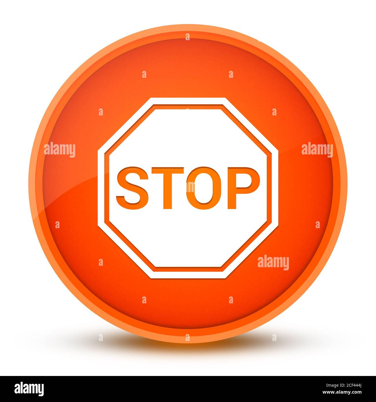 Stop sign icon isolated on glossy orange round button abstract ...