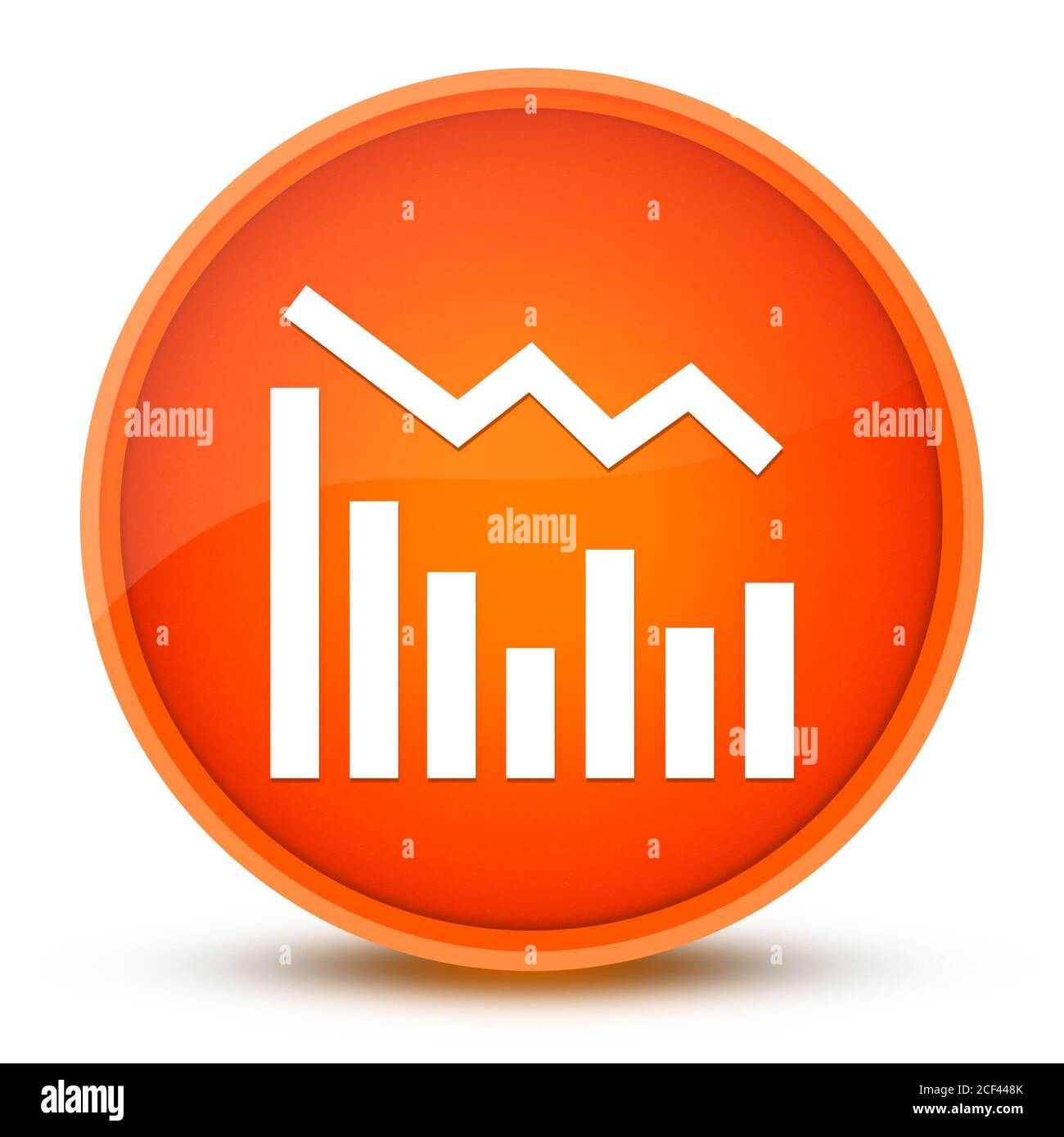 Statistics down icon isolated on glossy orange round button abstract ...