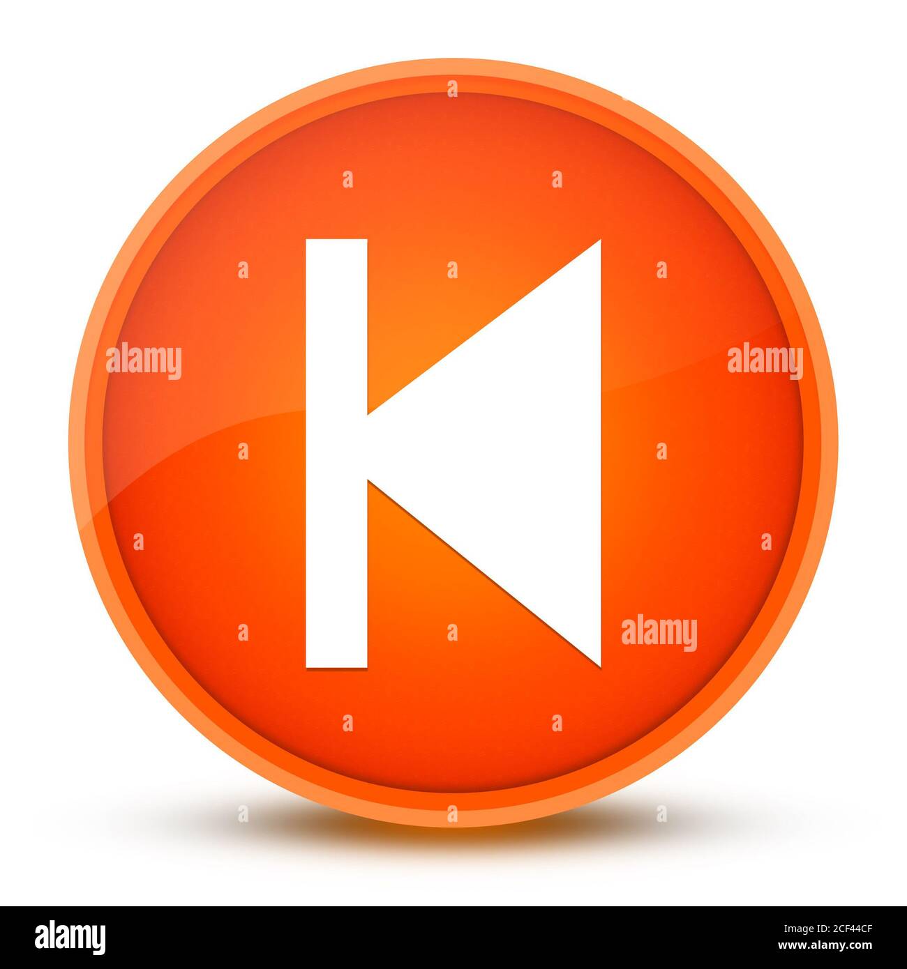 Previous track icon isolated on glossy orange round button abstract ...